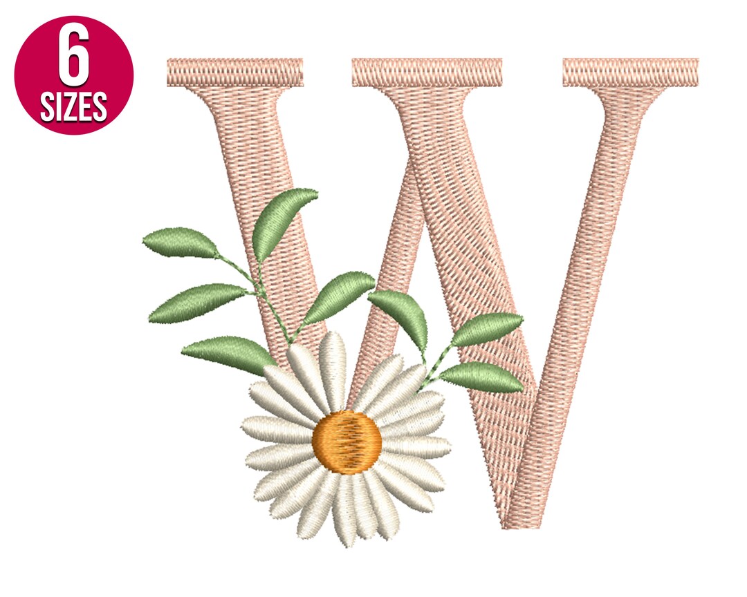 Floral Font Flower Alphabet W Letter Embroidery Design, Machine ...