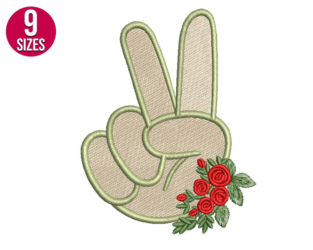 Floral Peace Hand Machine Embroidery Design, Peace Sign, Machine ...