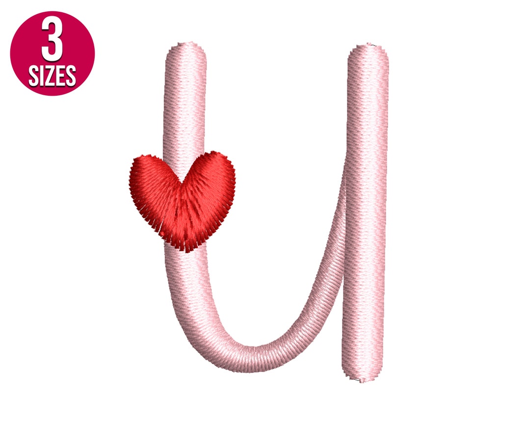 Valentines Font Heart Alphabet U Letter Embroidery Design, Machine ...