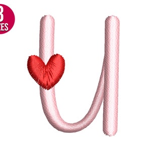 Valentines Font Heart Alphabet U Letter Embroidery Design, Machine ...