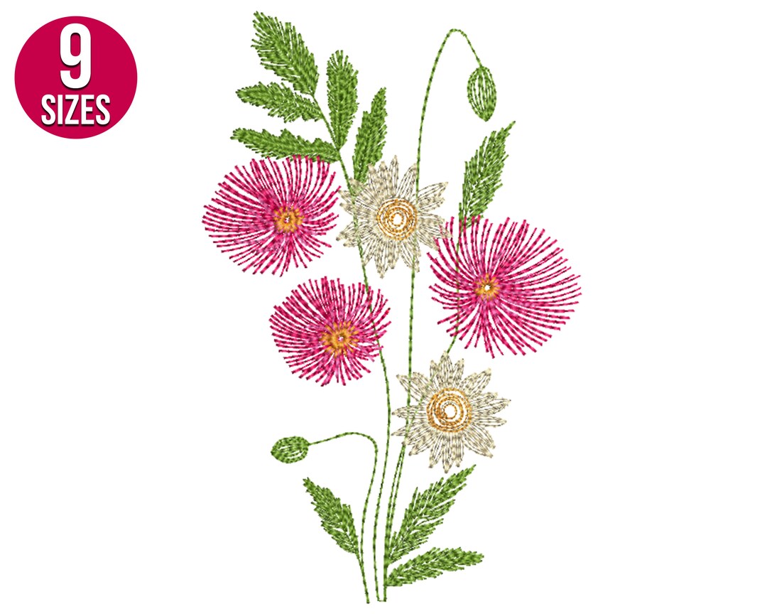 Flower Bunch Embroidery Design, Line Art , Wildflowers, Machine ...