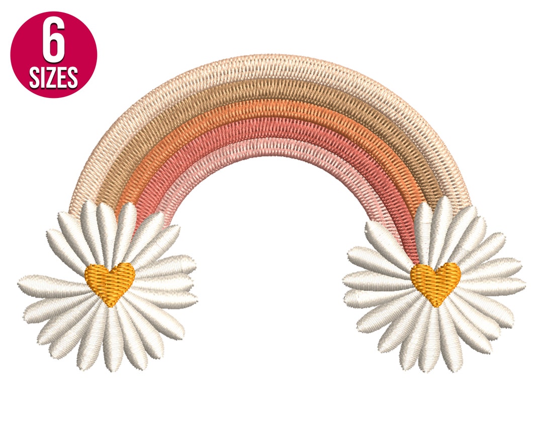 Rainbow With Daisy Flower Embroidery Design, Machine Embroidery File ...