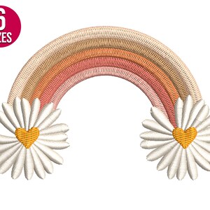 Rainbow With Daisy Flower Embroidery Design, Machine Embroidery File ...