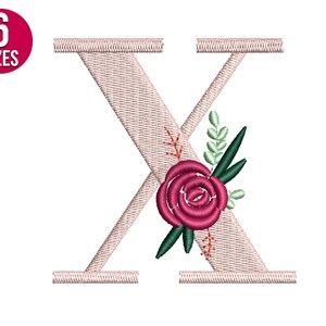 Floral Font Flower Alphabet X Letter Embroidery Design, Machine ...