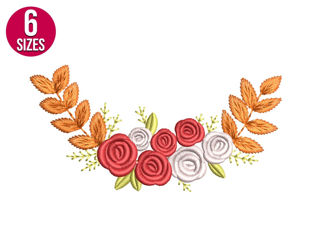 Fall Flower Border Embroidery Design, Autumn Flower Bunch, Machine ...