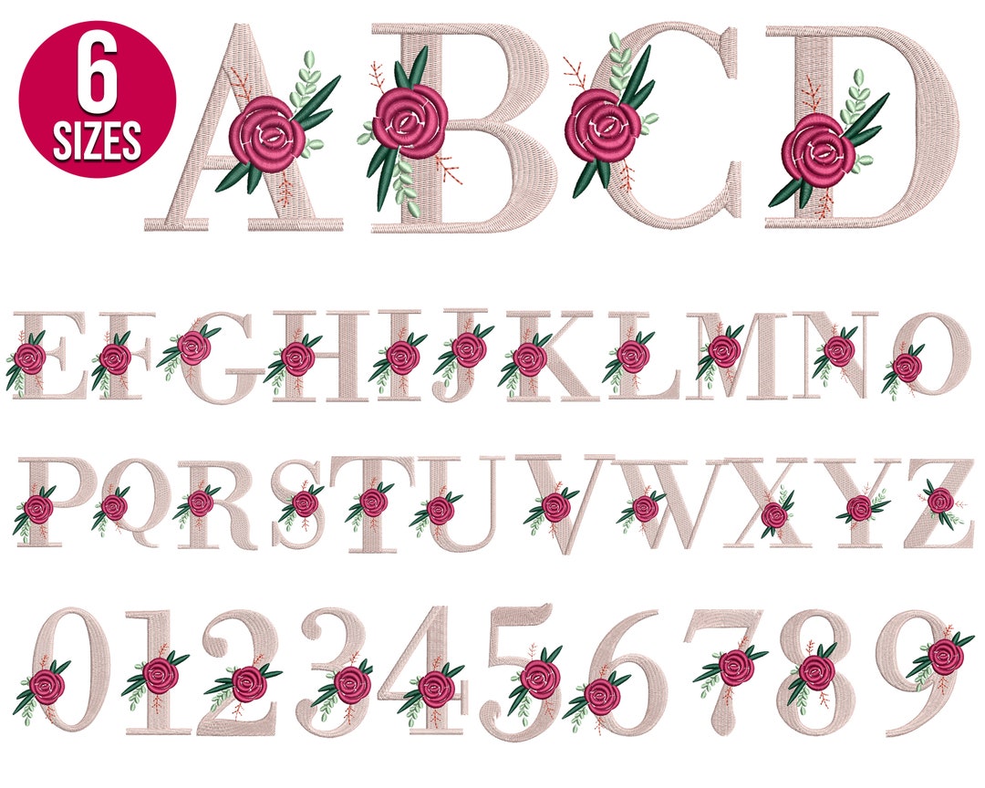 Floral Alphabet Font Bundle Embroidery Design, Flower Numbes, Machine ...