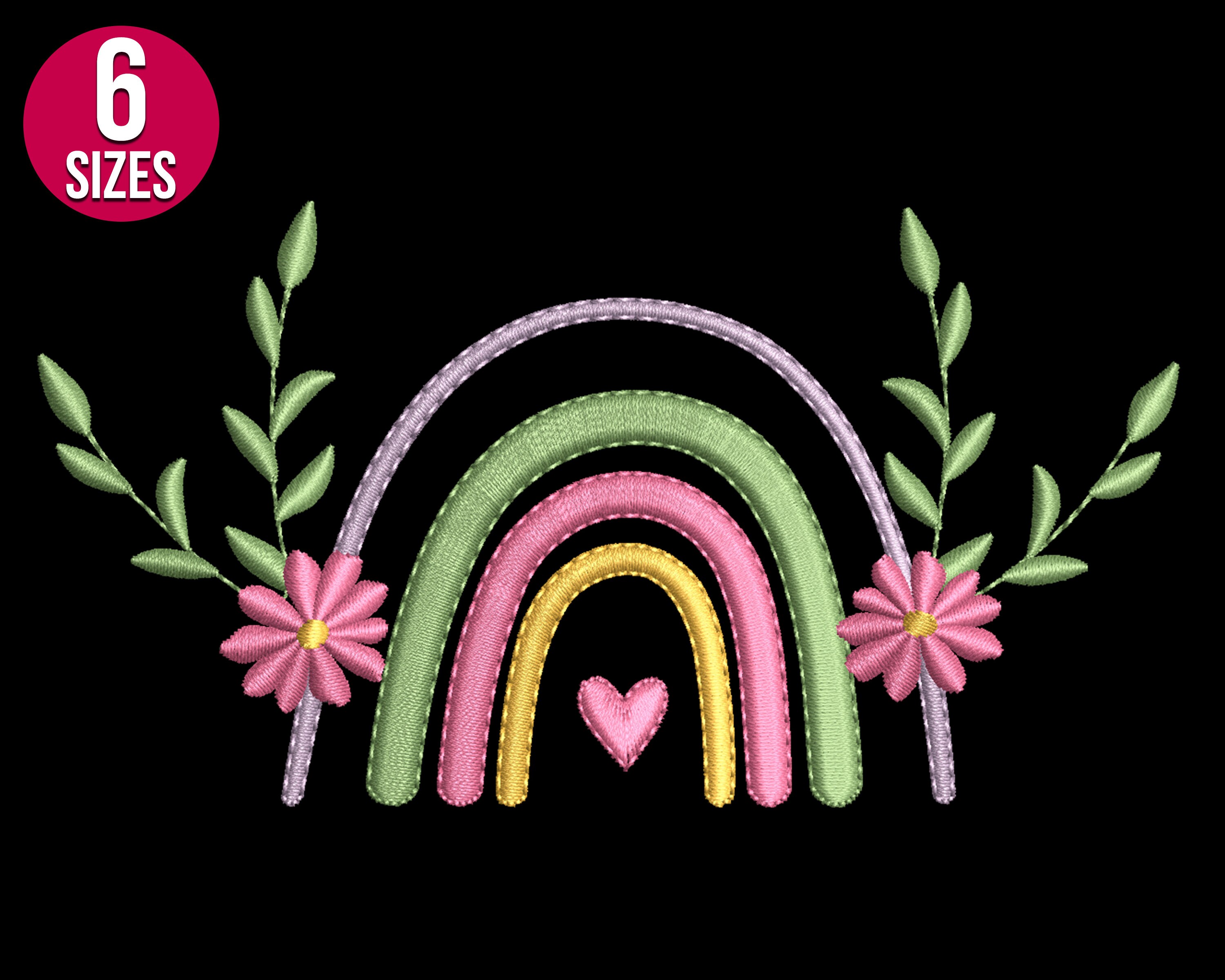 Flower Heart Rainbow Embroidery Design Floral Machine - Etsy