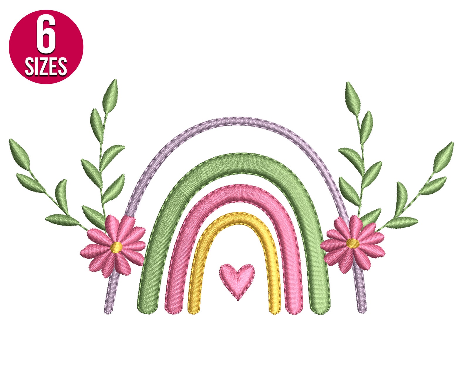 Flower Heart Rainbow Embroidery Design Floral Machine - Etsy