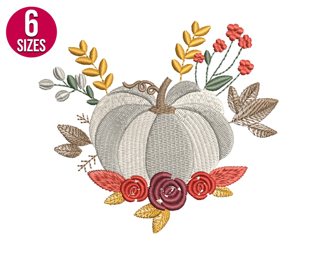 Fall Pumpkin Embroidery Design, Floral, Autumn Machine Embroidery File ...