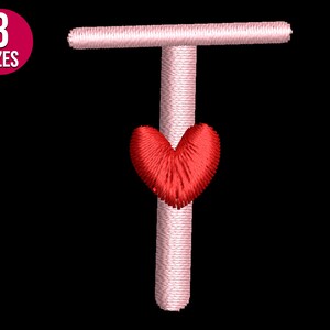 Valentines Font Heart Alphabet T Letter Embroidery Design, Machine ...