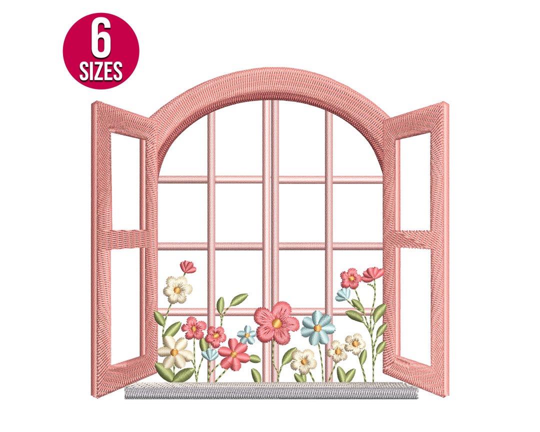 Floral Window Embroidery Design, Machine Embroidery File, Instant ...