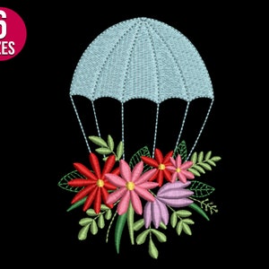 Floral Parachute Embroidery Design, Machine Embroidery File, Instant ...