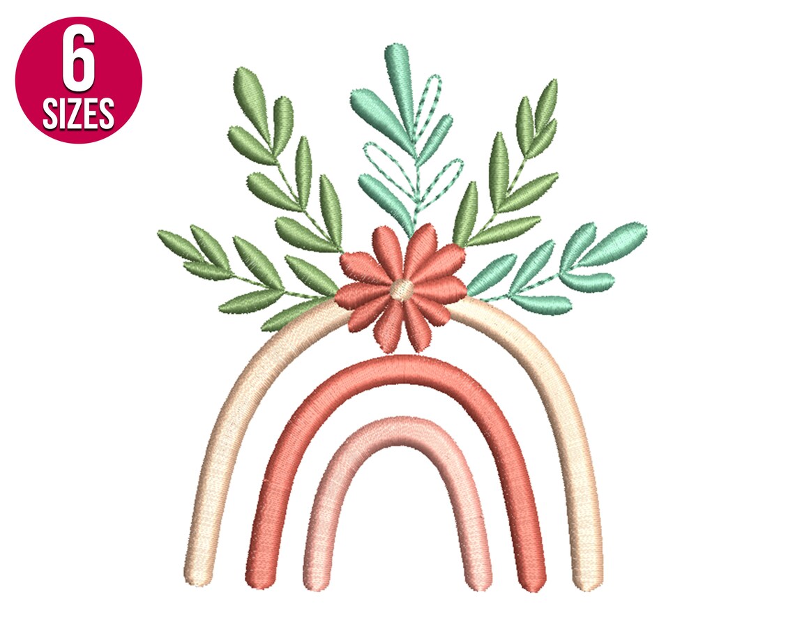 Rainbow Embroidery Design With Flower Floral Machine - Etsy