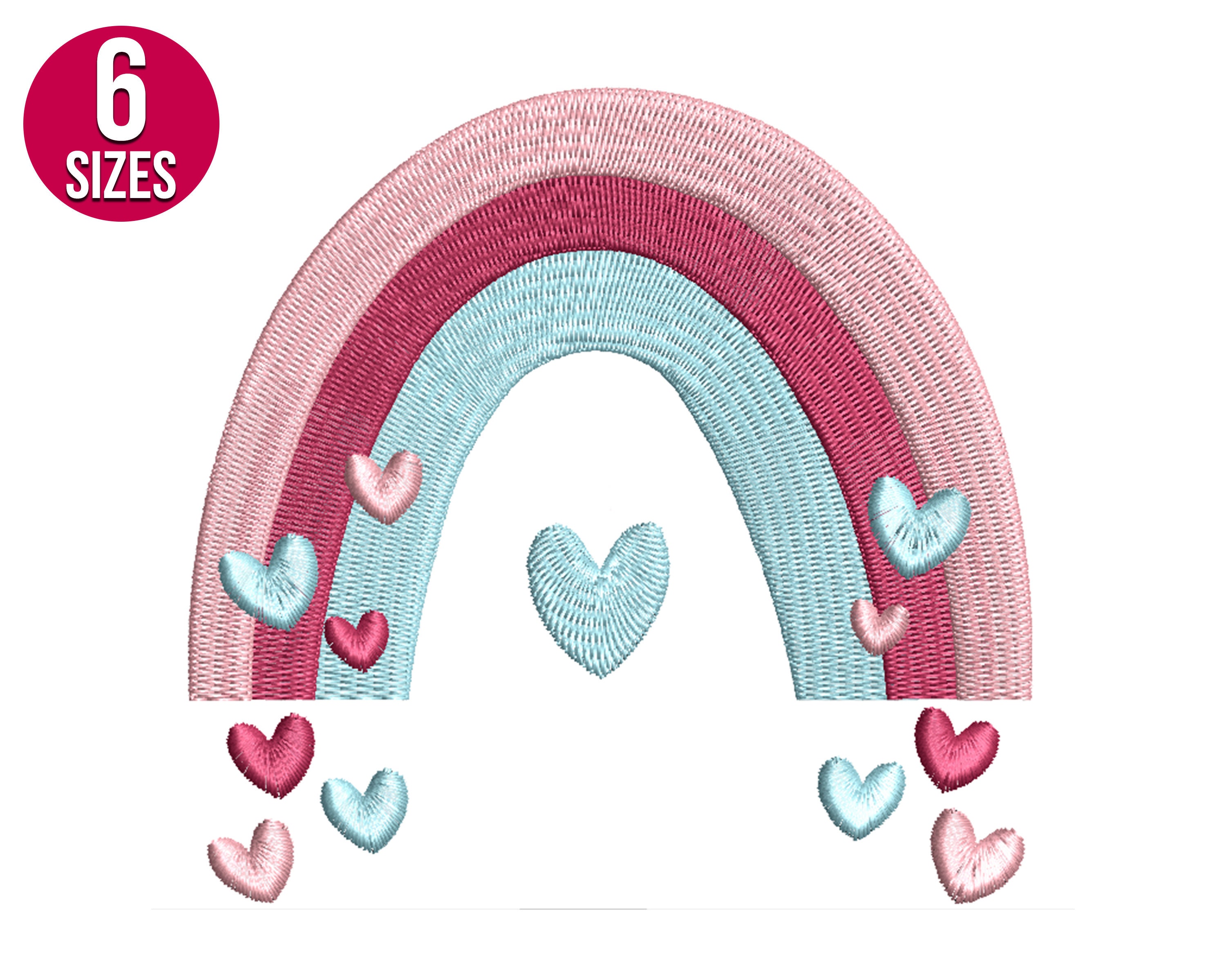 Rainbow Embroidery Design With Hearts Machine Embroidery - Etsy