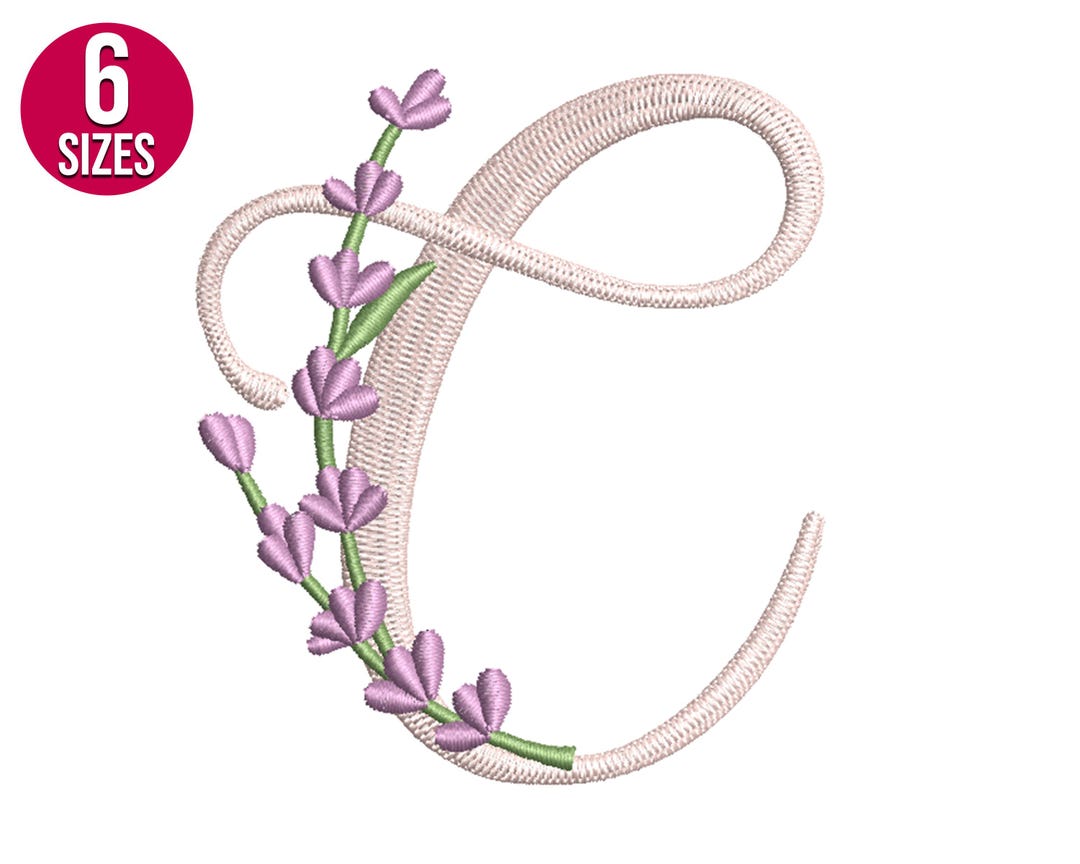 Lavender Flower Font Alphabet C Letter Embroidery Design, Machine ...