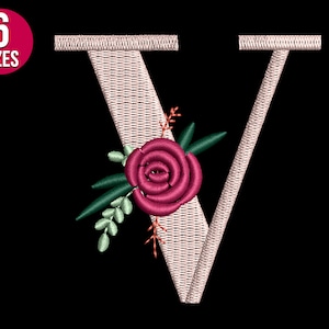 Floral Font Flower Alphabet V Letter Embroidery Design, Machine ...