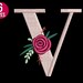 Floral Font Flower Alphabet V Letter Embroidery Design, Machine ...