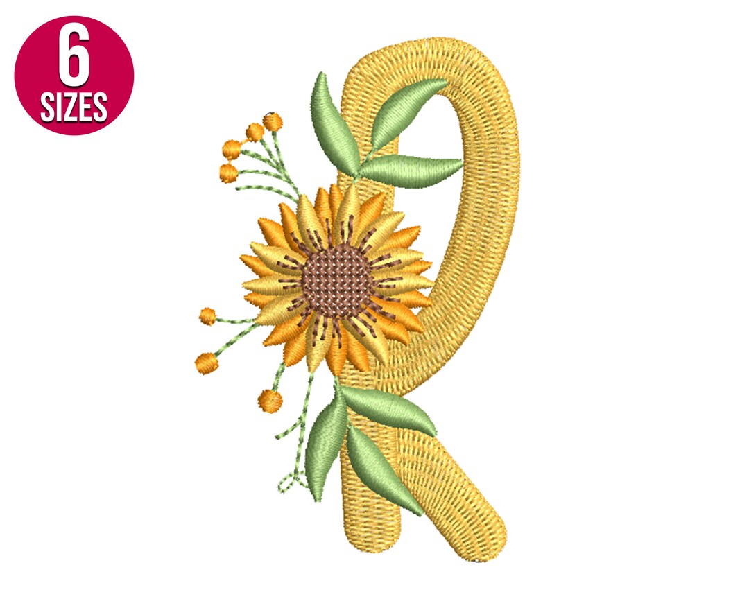 Floral Font Sunflower Alphabet R Letter Embroidery Design, Machine ...