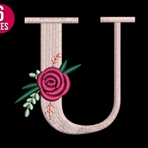 Floral Font Flower Alphabet U Letter Embroidery Design, Machine ...