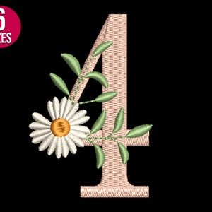 Floral Font Flower Alphabet Number Four Embroidery Design, Number 4 ...