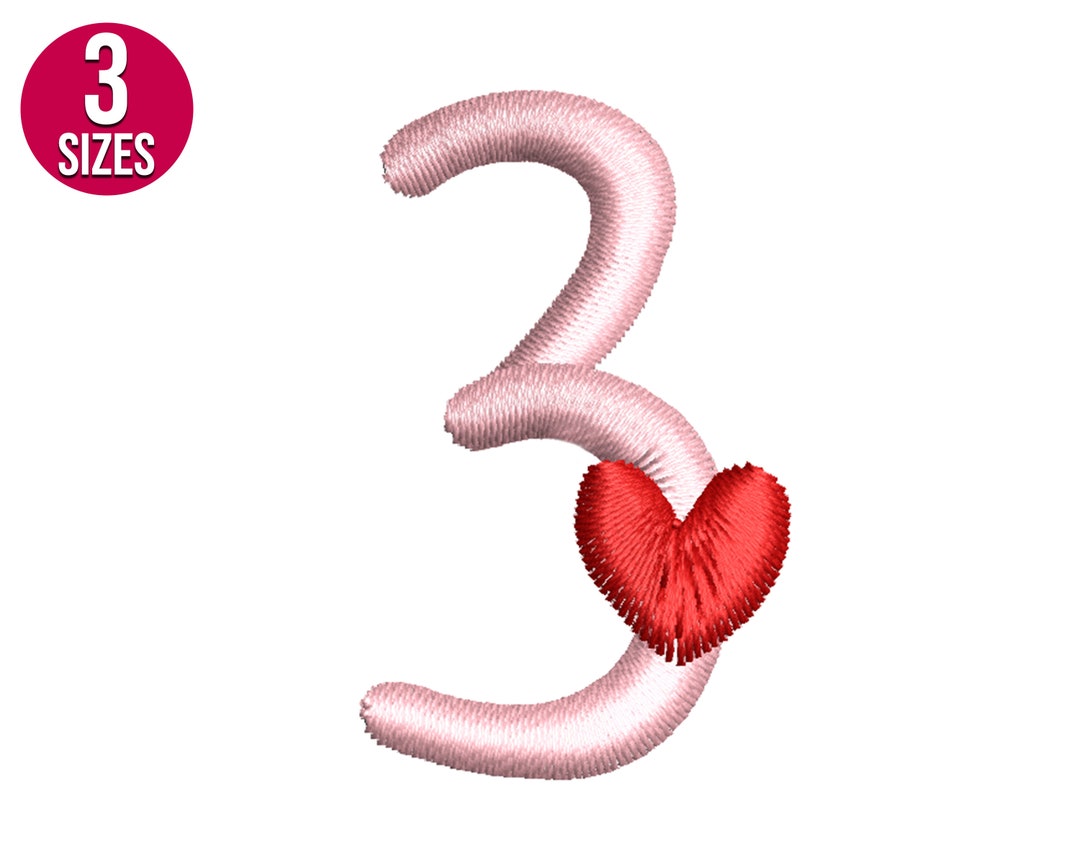 Valentines Font Heart Alphabet Number Three Embroidery Design, Machine ...