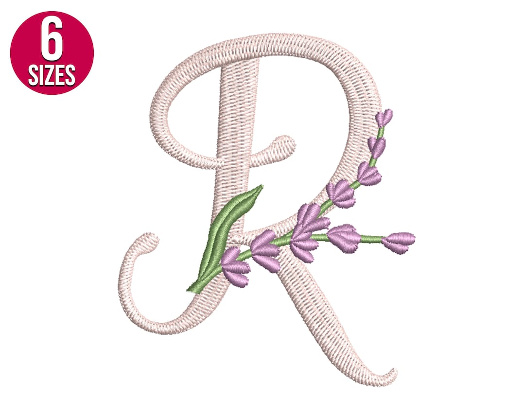 Lavender Flower Font Alphabet R Letter Embroidery Design, Machine ...