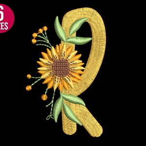 Floral Font Sunflower Alphabet R Letter Embroidery Design, Machine ...