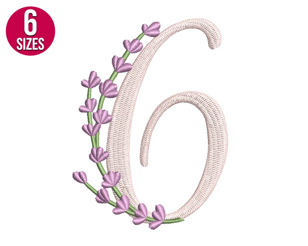 Lavender Flower Font Alphabet Number Six 6 Embroidery Design, Machine ...