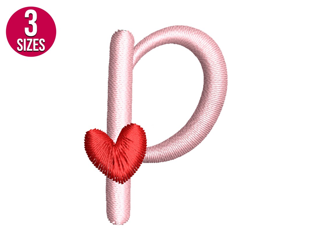 Valentines Font Heart Alphabet P Letter Embroidery Design, Machine ...