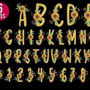 Floral Font Sunflower Alphabet Bundle Embroidery Design, Machine ...