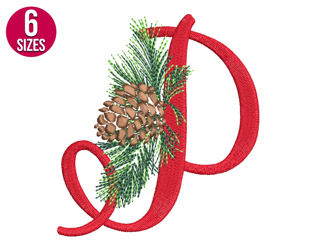Christmas Alphabet Embroidery Design, P Letter, Pine Cone, Font ...