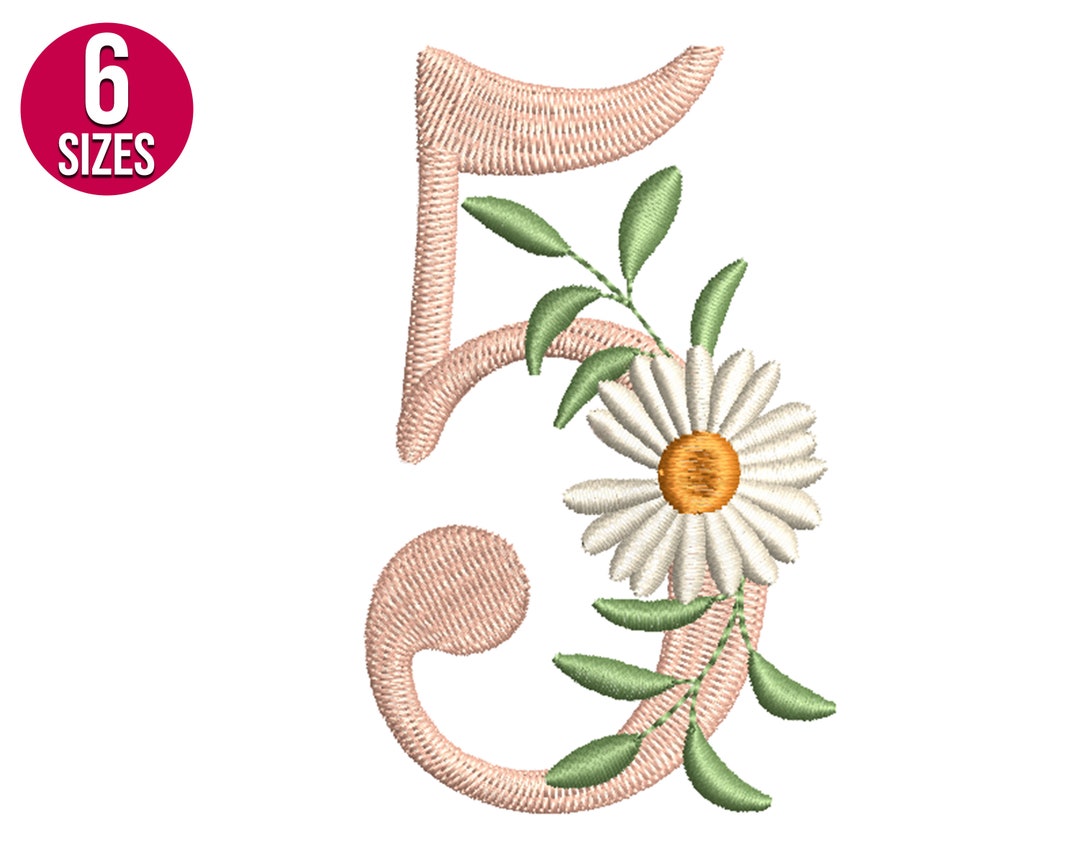Floral Font Flower Alphabet Number Five Embroidery Design, Number 5 ...