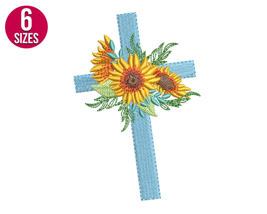 Floral Cross Embroidery Design, Easter, Sunflower, Machine Embroidery ...