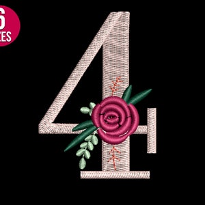 Floral Font Flower Numbers Embroidery Design, Number Four, 4, Machine ...