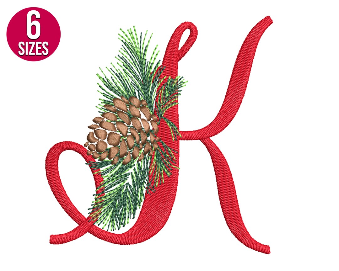 Christmas Alphabet Embroidery Design, K Letter, Pine Cone, Font ...