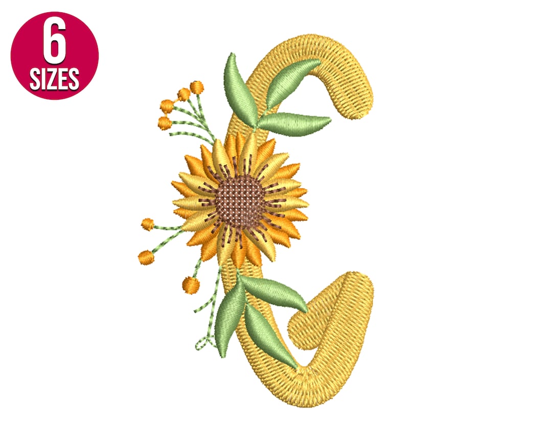 Floral Font Sunflower Alphabet G Letter Embroidery Design, Machine ...