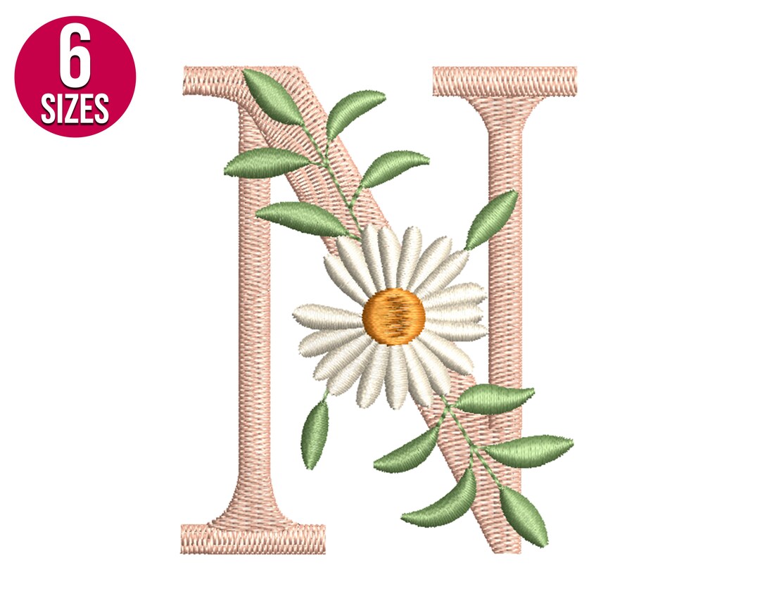 Floral Font Flower Alphabet N Letter Embroidery Design, Machine ...