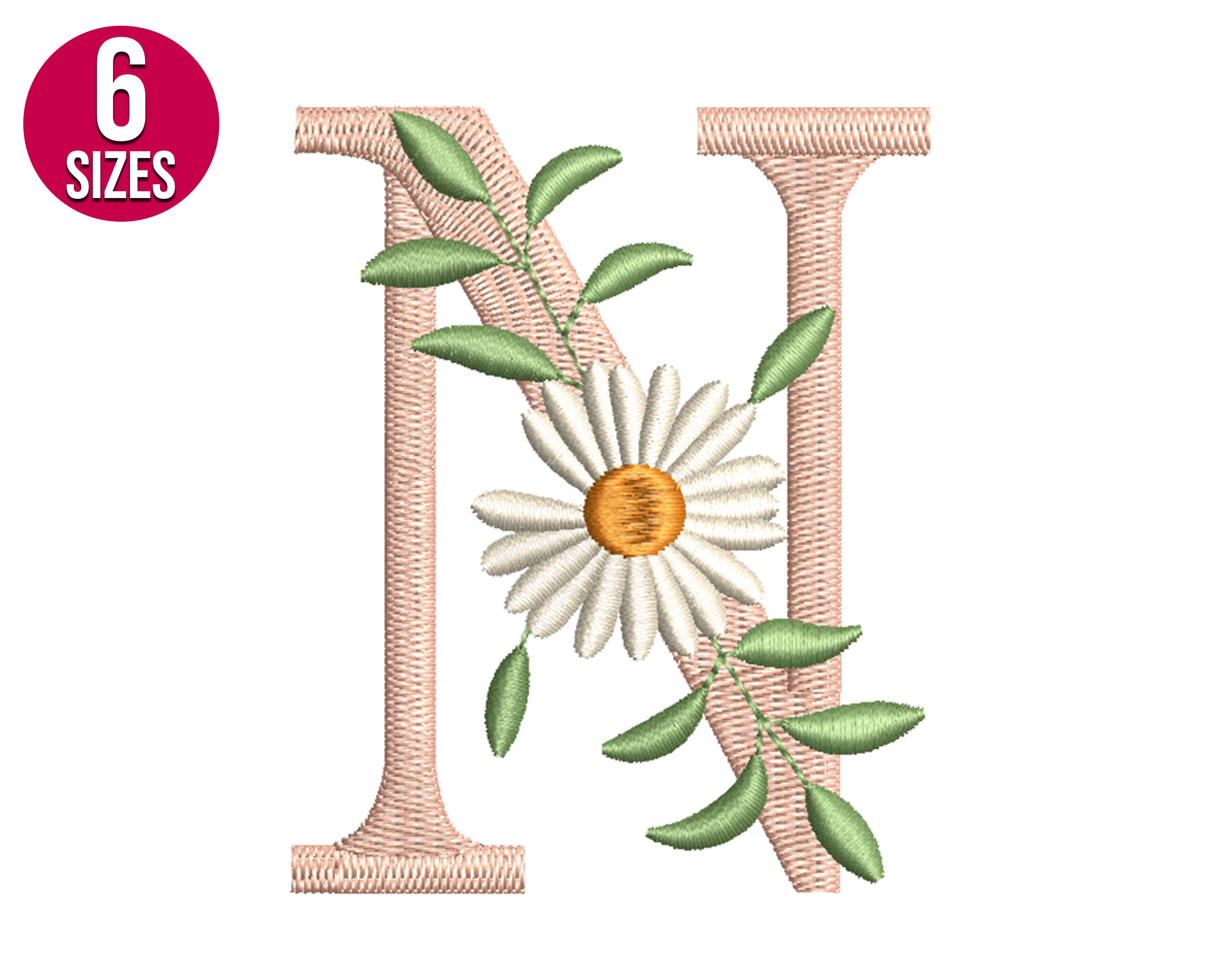 Floral Font Flower Alphabet N Letter Embroidery Design - Etsy