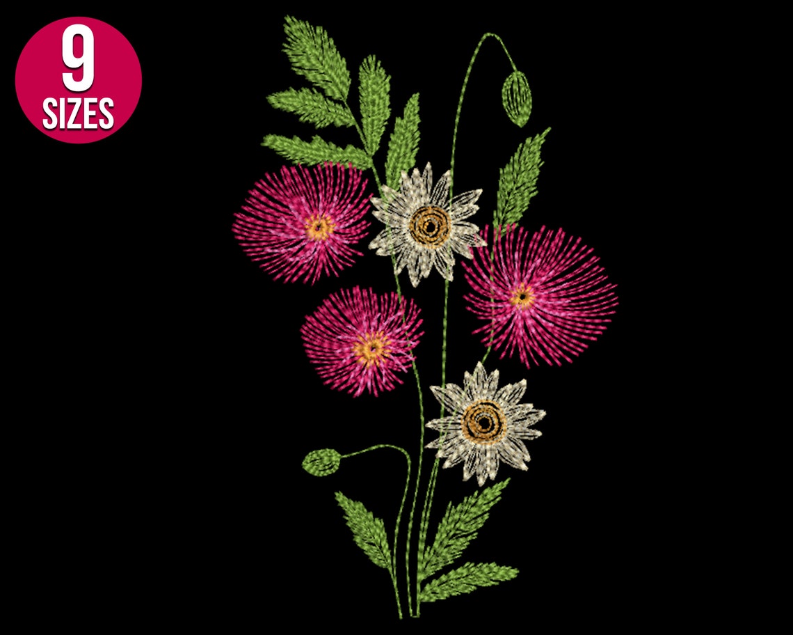 Flower Bunch Embroidery Design Line Art Wildflowers - Etsy