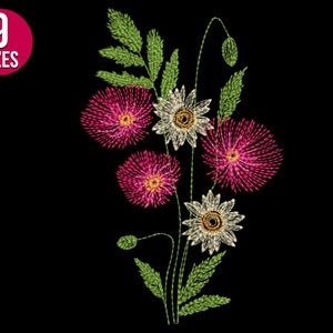 Flower Bunch Embroidery Design, Line Art , Wildflowers, Machine ...