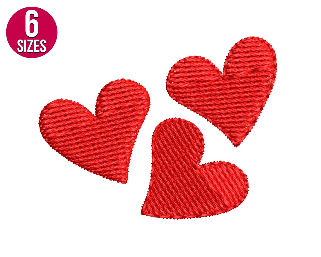 Three Hearts Embroidery Design, Mini Heart Shape, Love, Valentines Day ...
