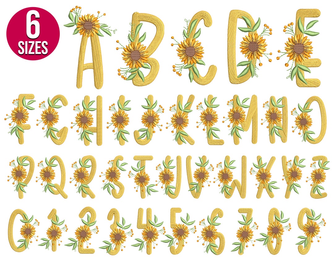 Floral Font Sunflower Alphabet Bundle Embroidery Design, Machine ...