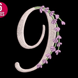 Lavender Flower Font Alphabet Number Nine 9 Embroidery Design, Machine ...