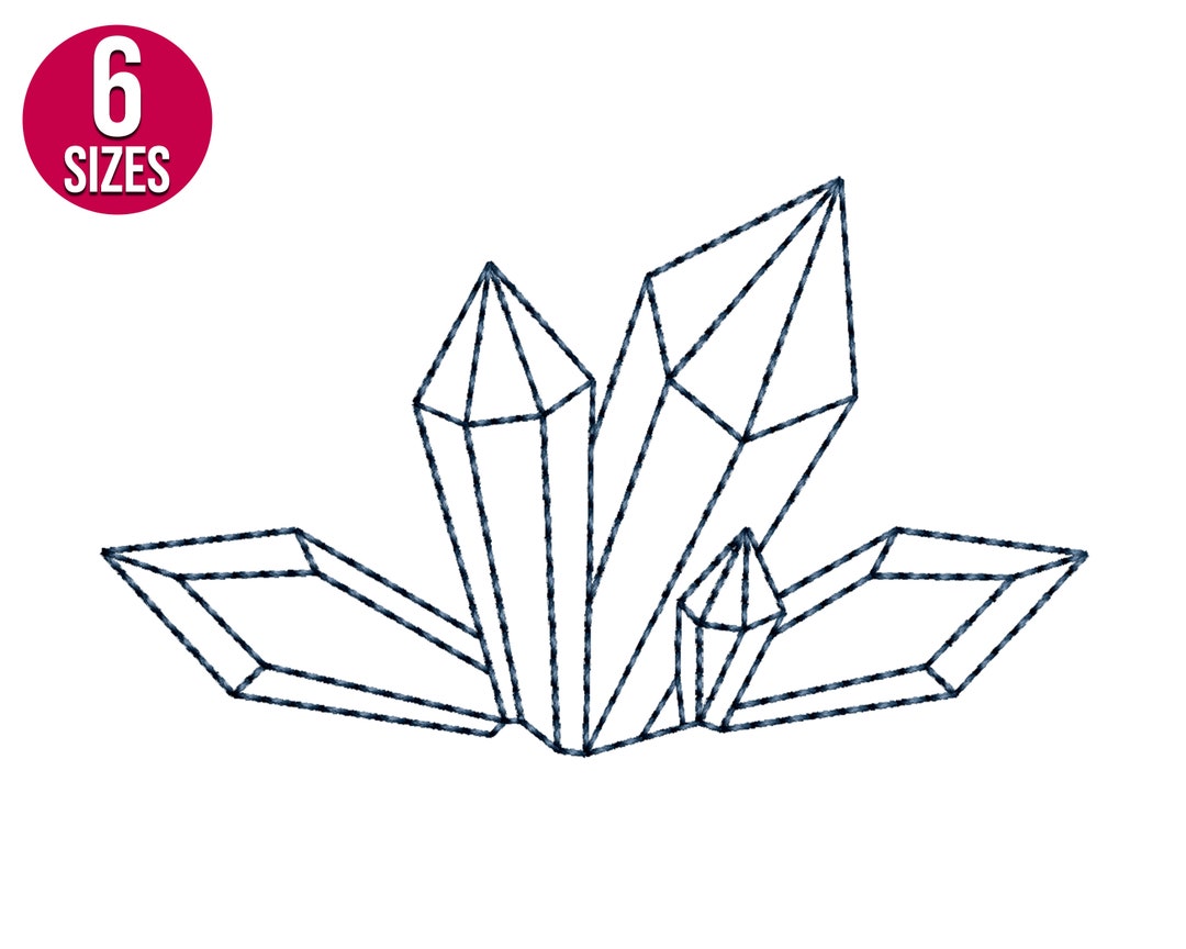 Crystals Line Art Embroidery Design, Gem Stone, Machine Embroidery File ...
