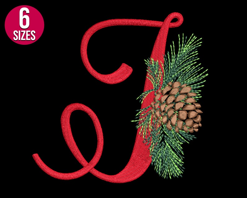 Christmas Alphabet Embroidery Design J Letter Pine Cone - Etsy