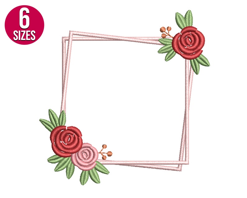 Floral Monogram Frame Embroidery Design, Rose Flower, Machine ...