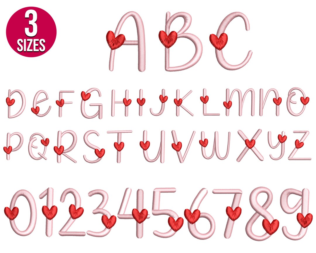 Valentines Font Heart Alphabet Letters Bundle Embroidery Design ...