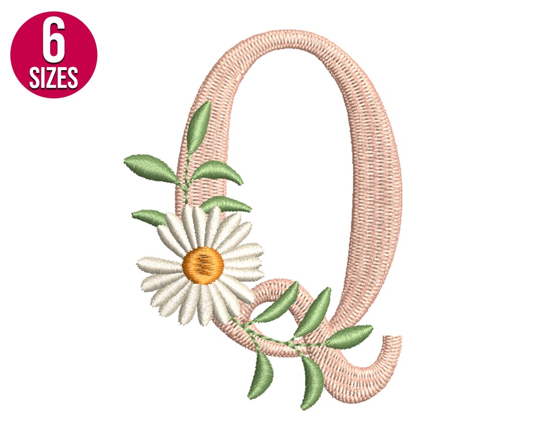 Floral Font Flower Alphabet Q Letter Embroidery Design, Machine ...