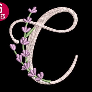 Lavender Flower Font Alphabet C Letter Embroidery Design, Machine ...