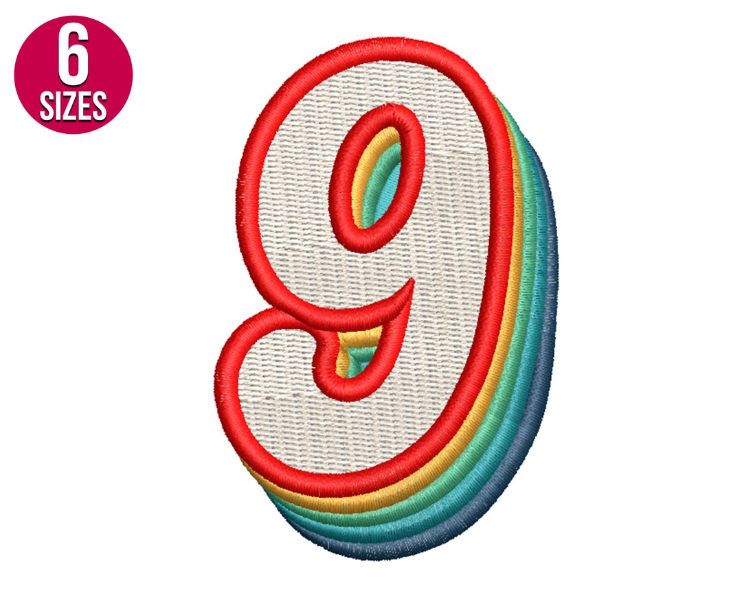 Retro Embroidery Numbers Embroidery Design, Font, Number Nine, Machine ...